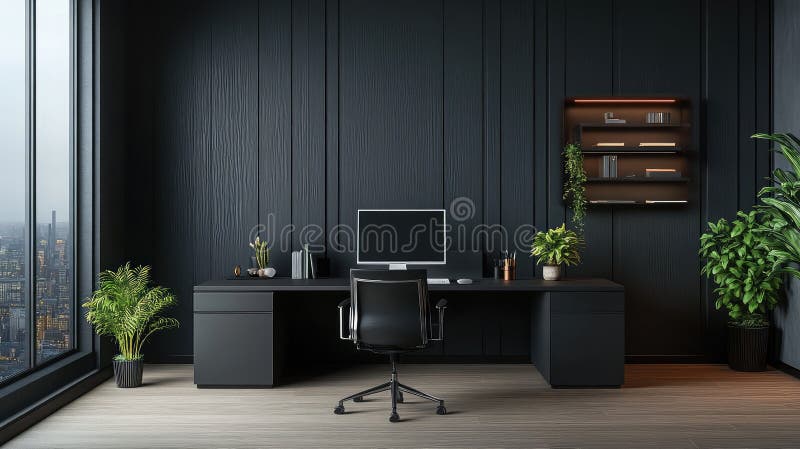 Dark Modern Office Workspace: Sleek and Professional Design with ...