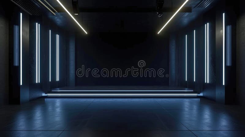 Dark Modern Stage, Inside Futuristic Studio or Hall, Modern Underground ...