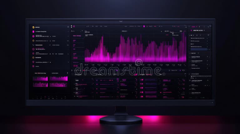 Dark Monitor Displaying Pink Data Graphics Stock Illustration ...