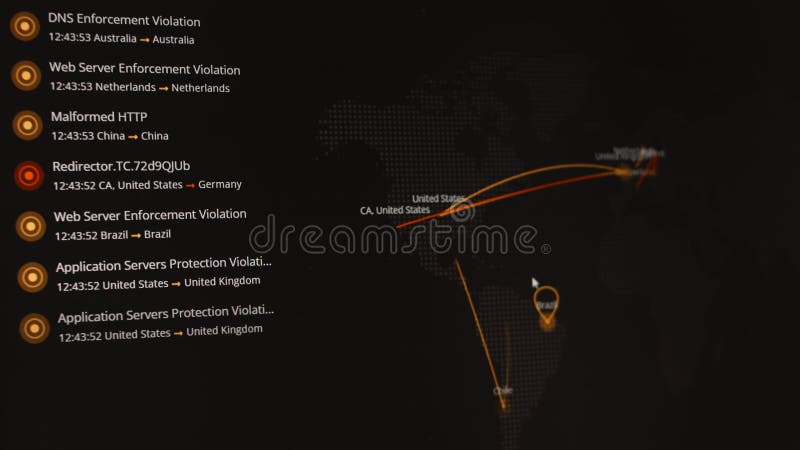 Dark Monitoring Software Mockup With World Map Updating In Real Time And Graphs And Charts With