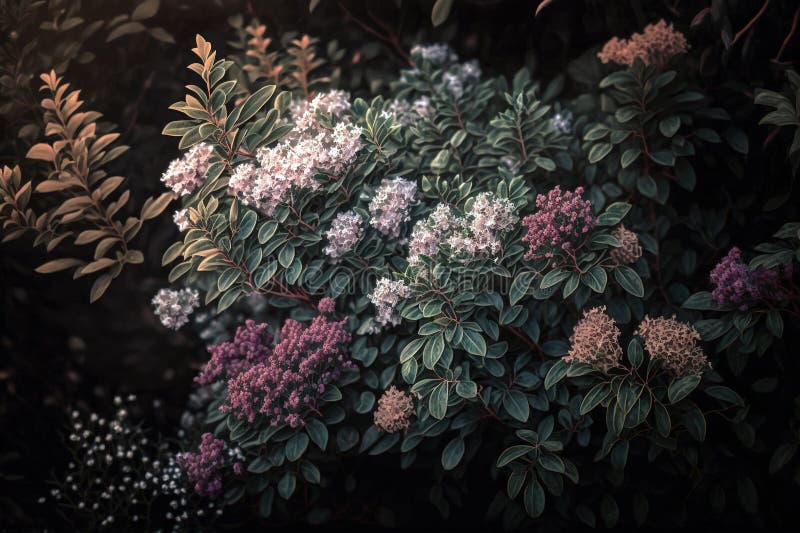 Dark Mood Bush with Flowers. Stock Illustration - Illustration of space ...