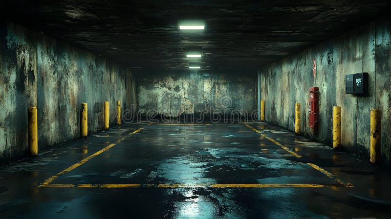 Dark and Moody 3D Render of an Empty Parking Garage Stock Illustration ...