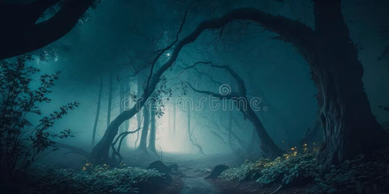 A Dark and Moody Forest with Mist and Fog Generative AI Stock Illustration - Illustration of ...