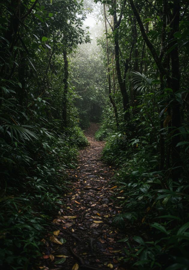 Dark Moody Forest Trail Pathway through Lush Green Tropical Jungle ...