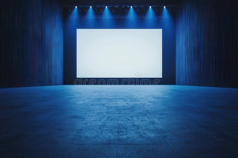 Empty Stage with Blank Screen Blue Lighting Concert Event Stock ...
