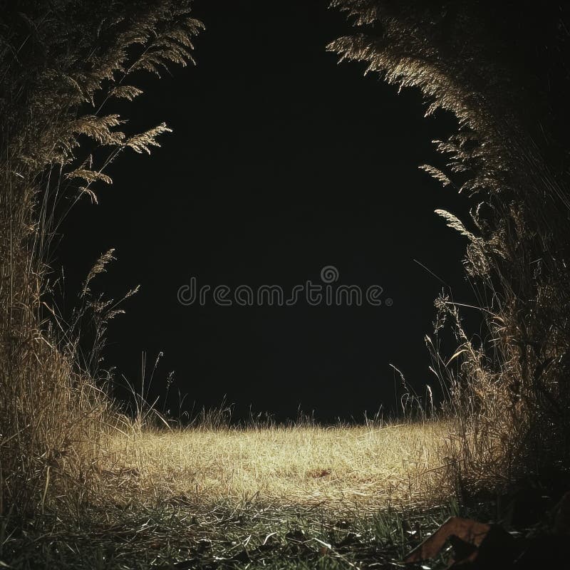 Illuminated Tall Grass Frame at Night Dark and Evocative Scene Stock ...