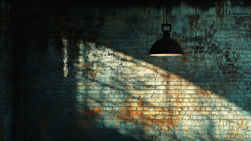 Dark and Moody Industrial Setting with Hanging Lamp and Brick Wall ...