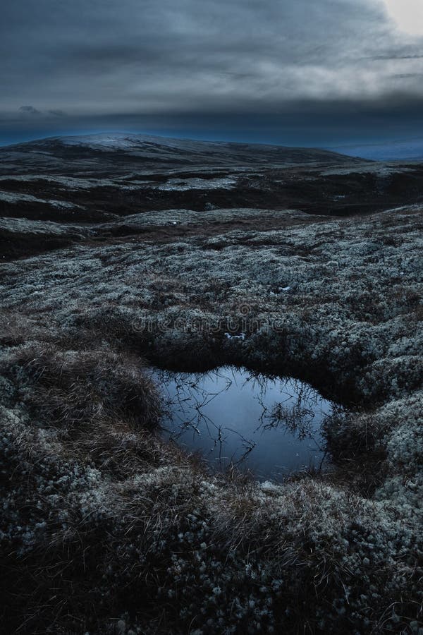 Dark Moody Landscape Moonlit Puddle in Norwegian Mountain at Night ...