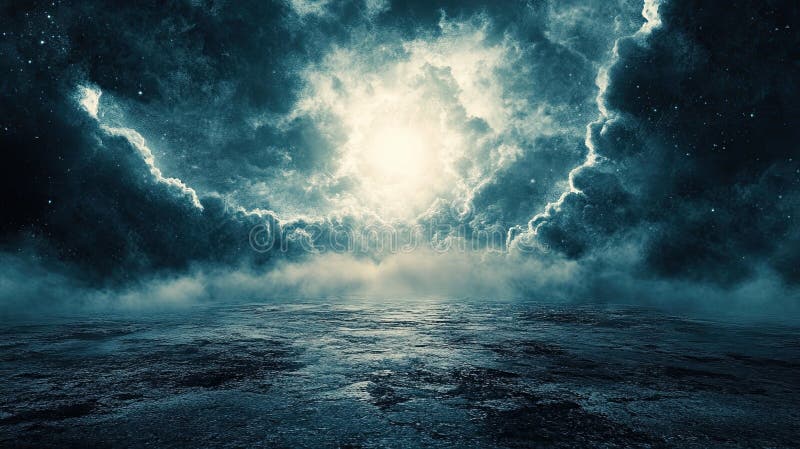 Dark Moody Night Sky Over a Tranquil Ocean Stock Illustration ...