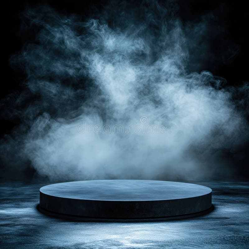Dark Moody Product Display with Smoke and Platform. Stock Illustration ...