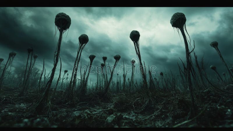 Towering Alien Plants in a Dark Post-apocalyptic Setting Stock Image ...
