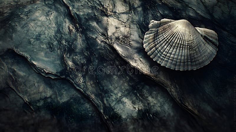 Dark Moody Seashell on Textured Rock Surface Royalty Free Image Stock ...