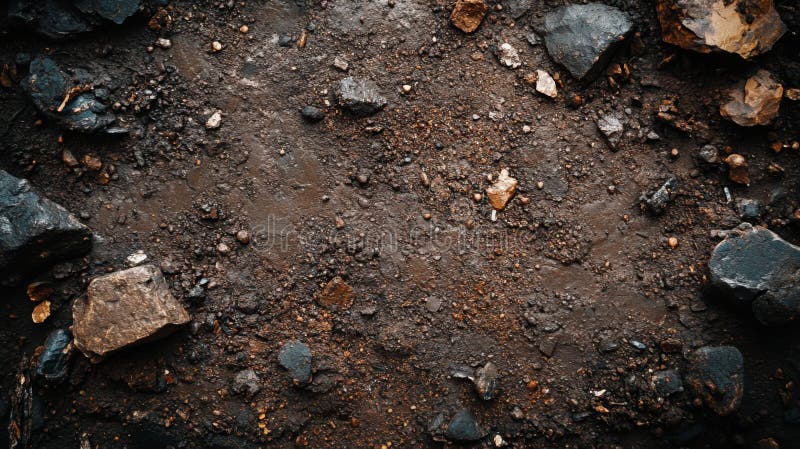 Dark Mud Ground with Embedded Rocks and Pebbles Stock Illustration - Illustration of landscape ...