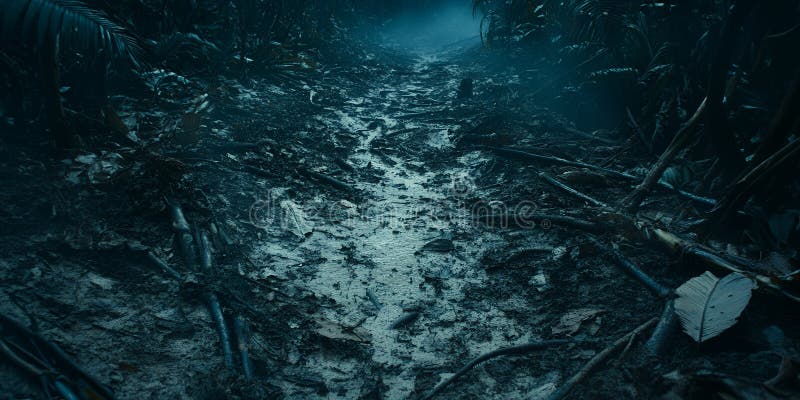 Dark Muddy Jungle Path Atmospheric Trail through Lush Rainforest Stock ...
