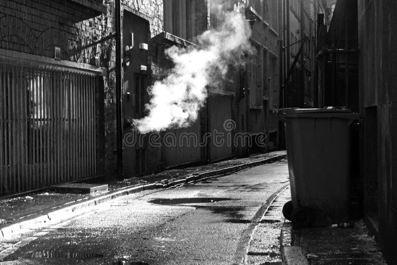 Looking Down a Long Dark Back Alley Stock Image - Image of door ...