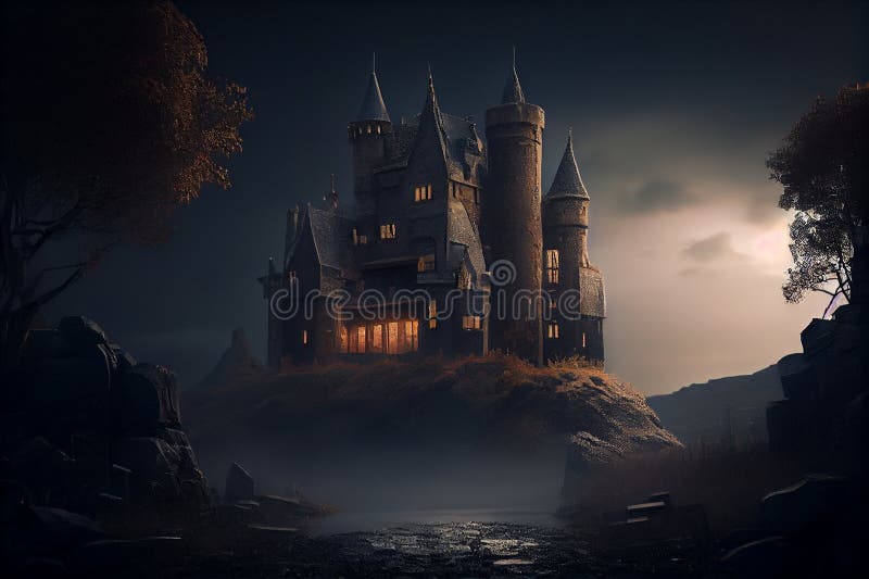 Dark Mysterious Castle.generative Ai Stock Illustration - Illustration ...