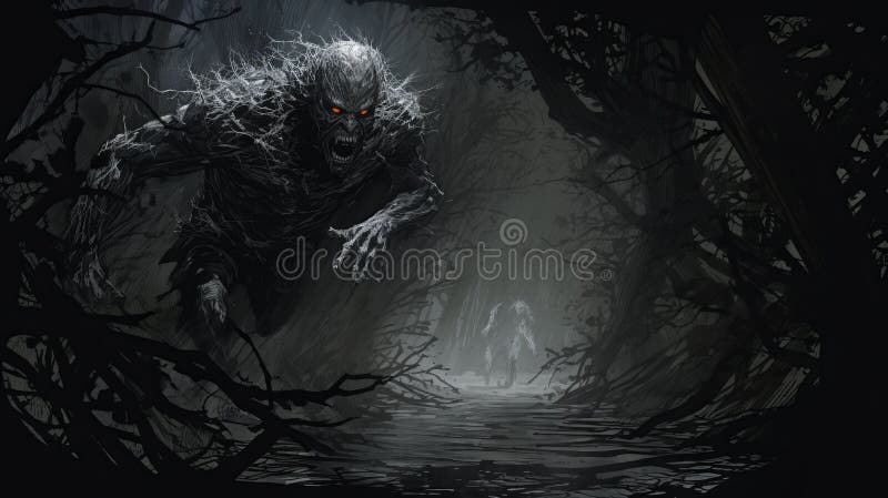 Dark and Mysterious Demon Walking through a Wooded Path Stock ...