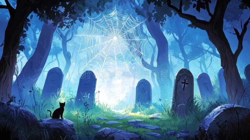 Enchanted Forest Graveyard stock illustration. Illustration of ...