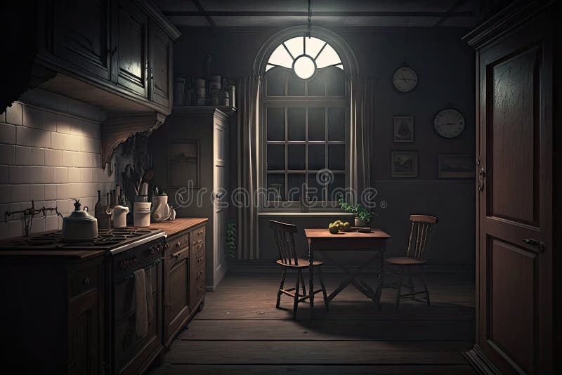 A Dark and Mysterious Kitchen, with the only Light Provided by the Moon ...