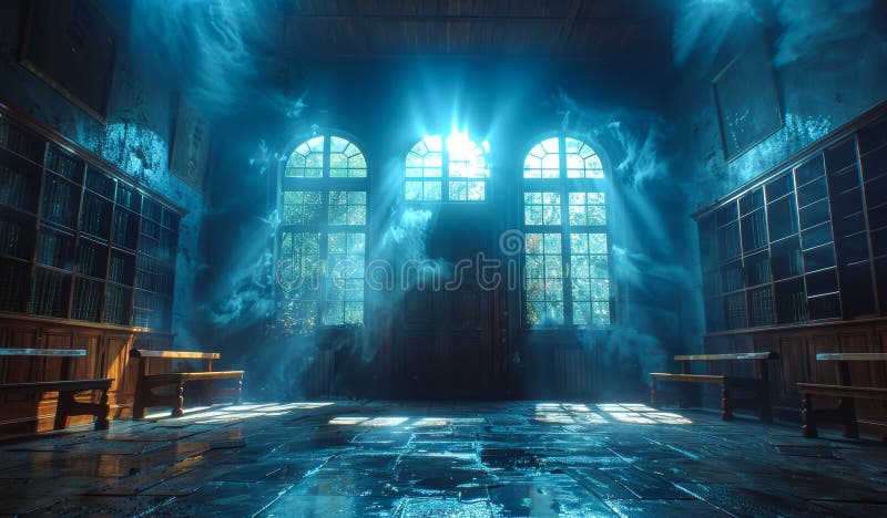 Dark Mysterious Library Large Number of Books and Smoke Stock Photo ...