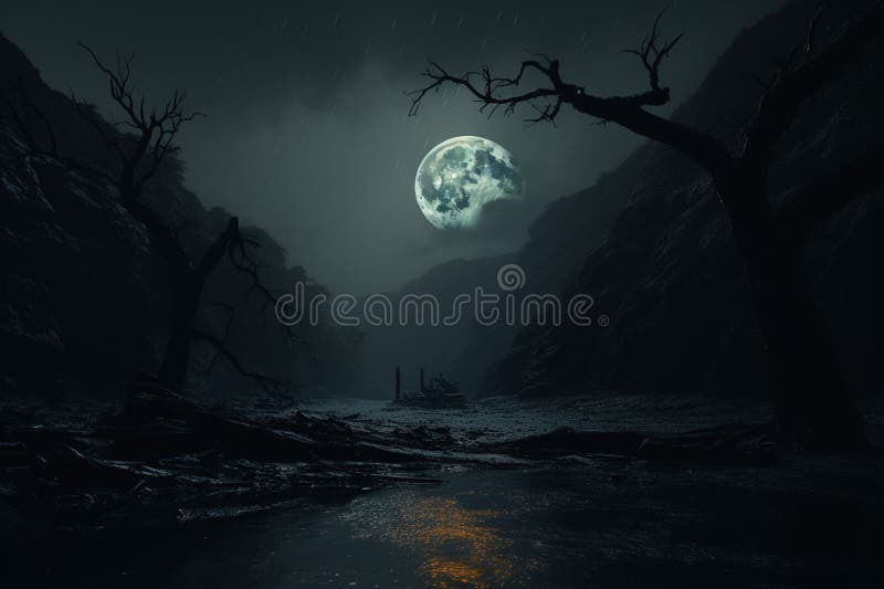Dark and Mysterious Nocturnal Landscapes with Deep Stock Photo - Image ...