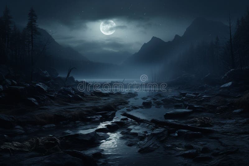 Dark and Mysterious Nocturnal Landscapes with Deep Stock Image - Image ...