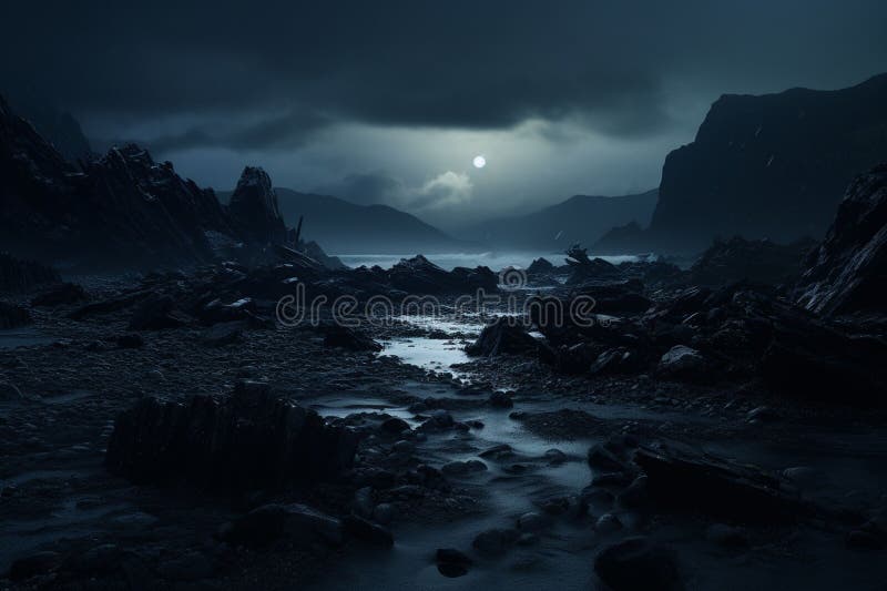 Dark and Mysterious Nocturnal Landscapes with Deep Stock Image - Image ...