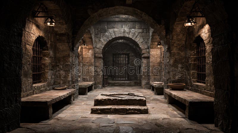 Dark and Mysterious Old Medieval Dungeon Jail Cells Stock Illustration ...