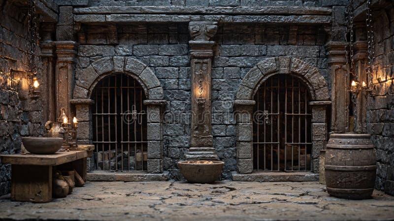 Dark and Mysterious Old Medieval Dungeon Jail Cells Stock Illustration ...