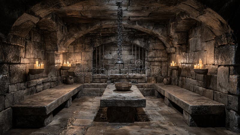 Dark and Mysterious Old Medieval Dungeon Jail Cells Stock Illustration ...