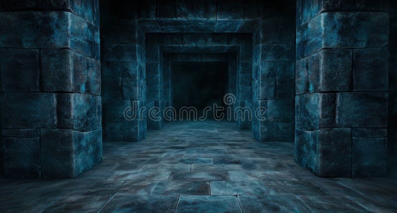 Dark Mysterious Stone Hallway Stock Illustration - Illustration of ...