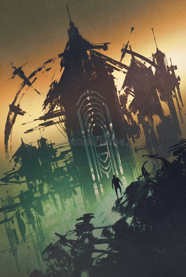 Dark Mysterious Tower at Twilight Stock Illustration - Illustration of ...