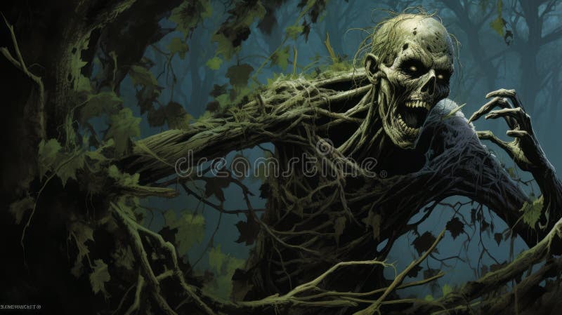 Dark and Mysterious Zombie Artwork in Twisted Forest Stock Illustration ...