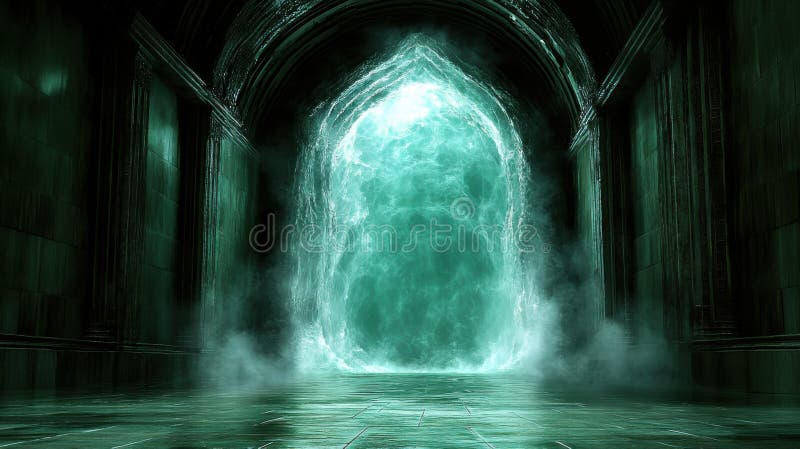 Dark Mystical Portal in Ancient Stone Hallway Stock Image - Image of ...