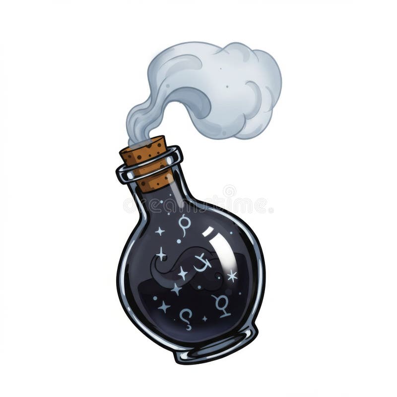 Dark Mystical Potion Bottle with Smoke and Stars Stock Illustration ...