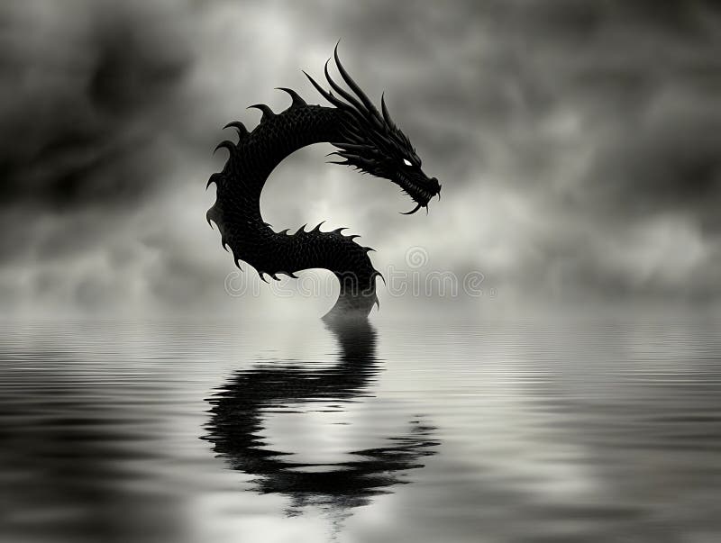 A Dark Mythical Creature with Glowing Eyes Reflected on the Water ...