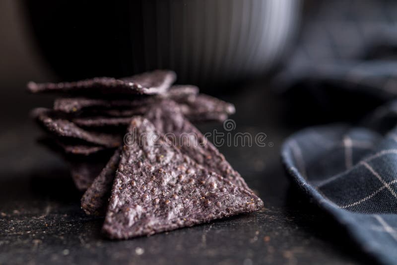 Dark Nachos Chips on Black Table Stock Image - Image of junk, mexico ...