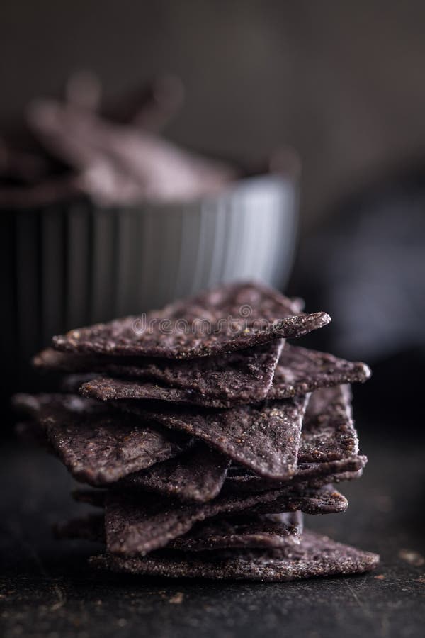 Dark Nachos Chips on Black Table Stock Image - Image of guacamole ...