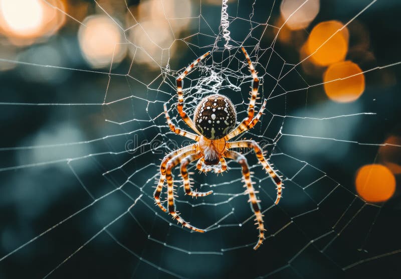 In a Dark Natural Setting, a Spider is Weaving an Intricate Web with ...