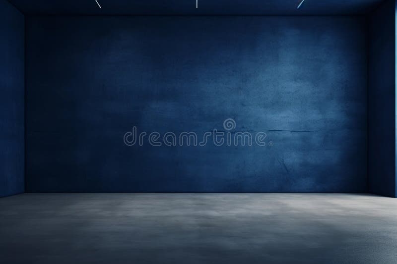 Dark Navy Blue Empty Room with Ceiling Light in Modern Interior. Wall ...