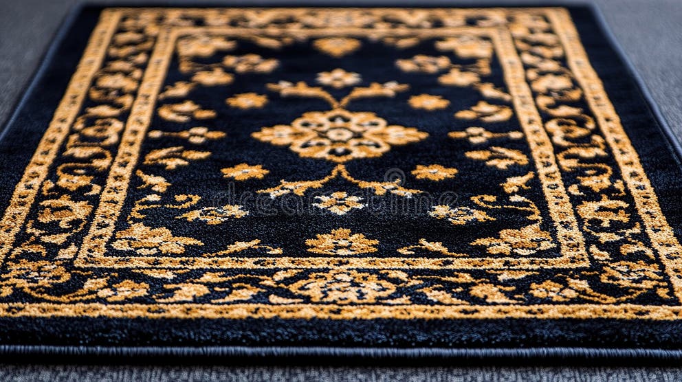 Dark Navy Blue Rug with Gold Patterned Borders Stock Illustration ...
