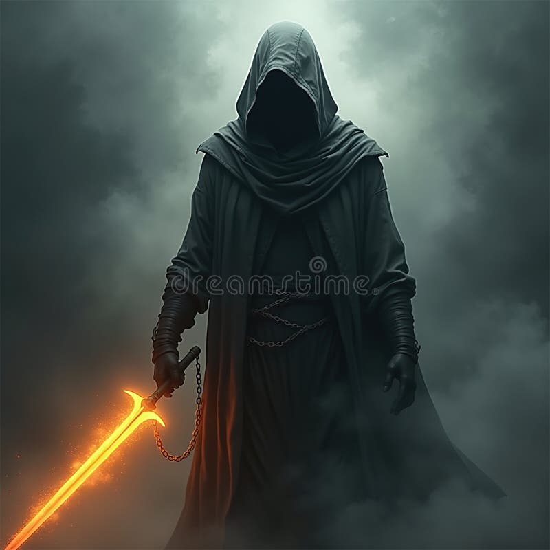 Dark Nazgul with Fiery Sword in Dramatic Stormy Setting Stock ...