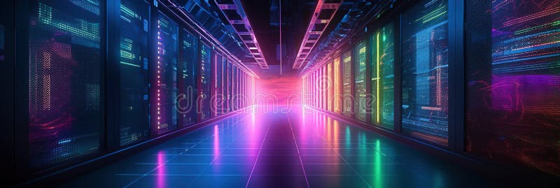 Dark with Neon Blue, Pink Lights Server Room Data Center Storage ...