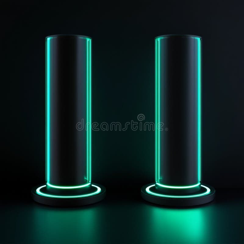 Dark Neon Columns - Futuristic Display Stands Stock Illustration ...
