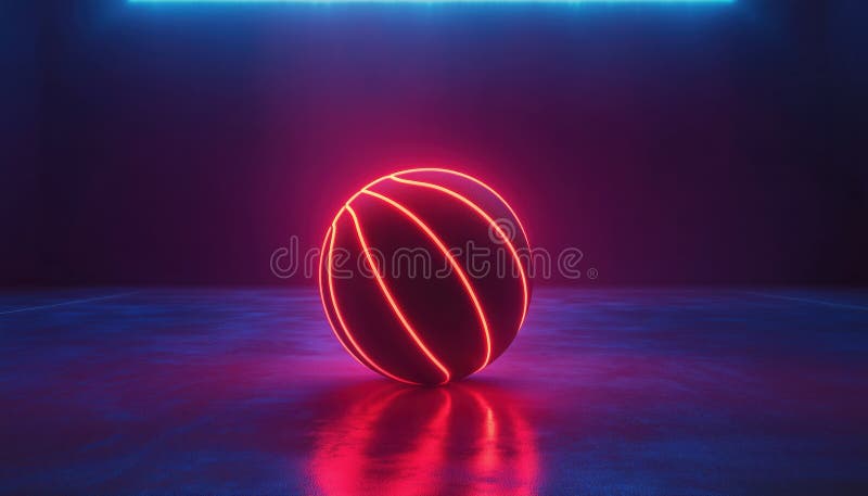 Dark Neon Light Effect Basketball Rendering Stock Image - Image of dark ...