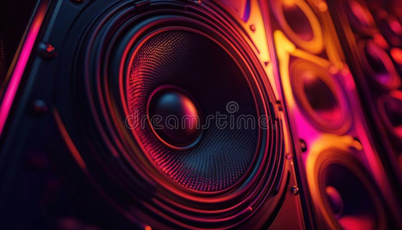 Dark Neon Light Effect Loudspeaker Rendering Stock Photo - Image of ...