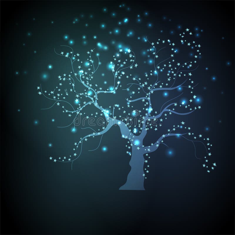Dark Neon Lonely Tree with Space for Text. Stock Illustration ...