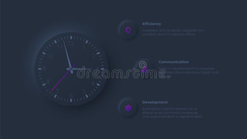 Dark Neumorphic Clock Illustration. Schedule or Timetable Visualization ...