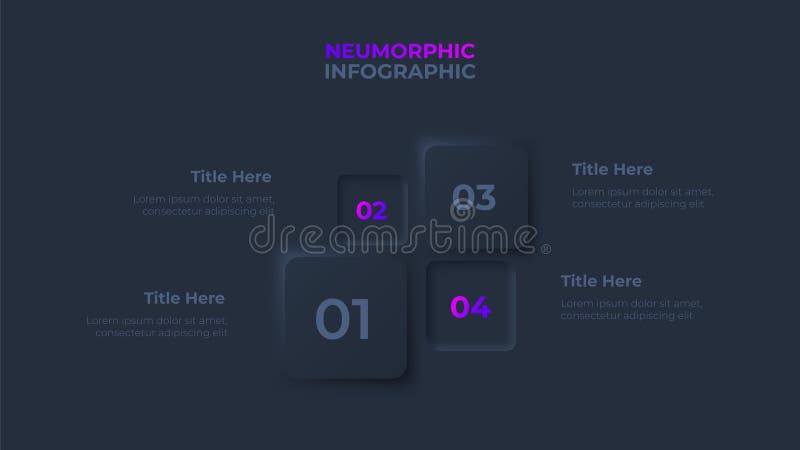 Dark Neumorphic Infographic Design Template. Four Square Elements Stock ...