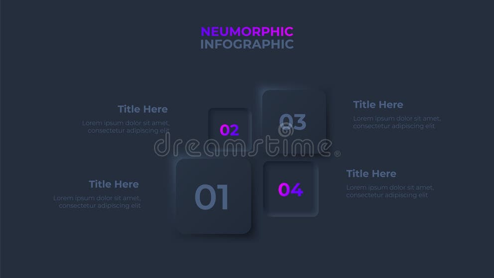 Dark Neumorphic Infographic Design Template. Four Square Elements Stock ...